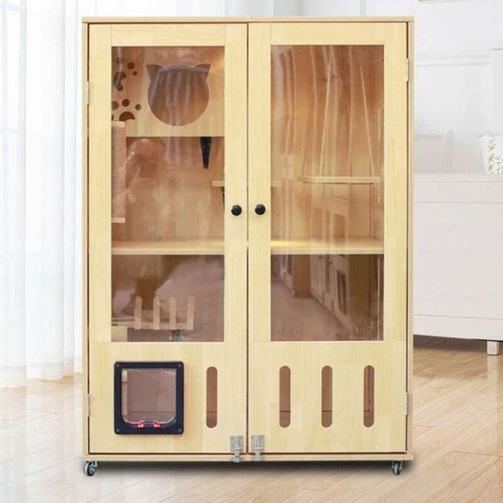 Solid Wood Cat Cage Transparent Cat Condo Multi Layer Cat House ...