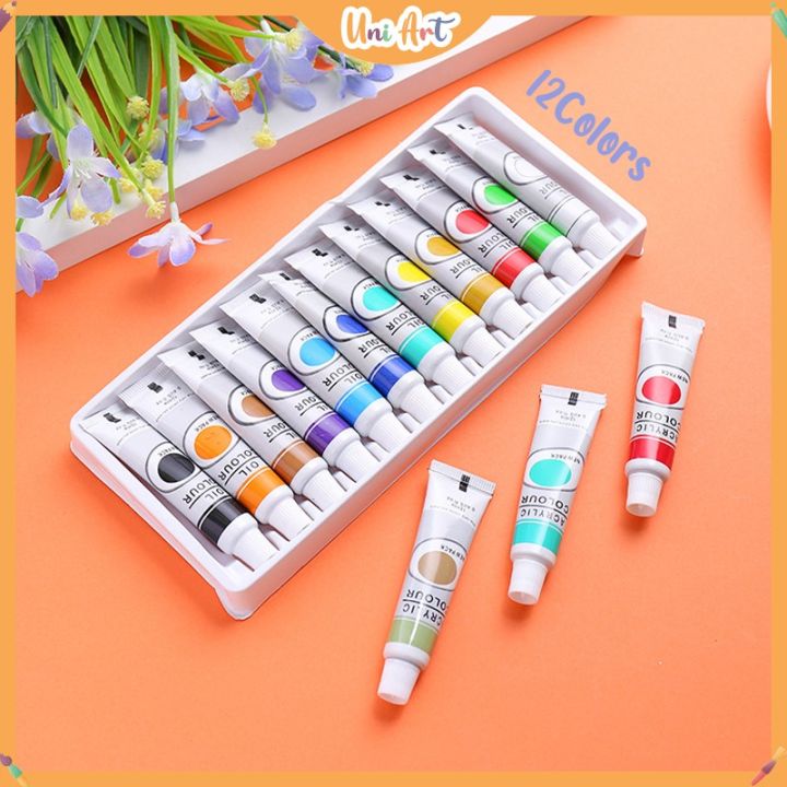 Uni Art Acrylic/Water/Gouche/Oil Color Paint Set 12 Colors 12ml | Lazada PH