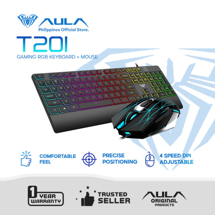 Aula T201 Gaming Combo, USB, Membrane Keyboard with Media Keys, Mouse ...