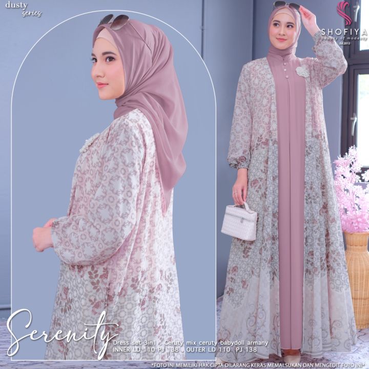 New Serenity Long Dress Wanita Pesta Kondangan Set Kerudung Gradasi ...