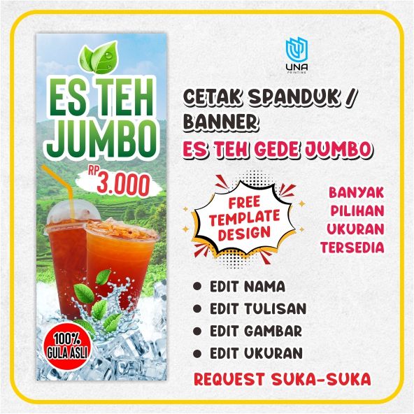 Cetak Spanduk / Banner MINUMAN ES TEH GEDE JUMBO BISA Custom Request | Lazada Indonesia