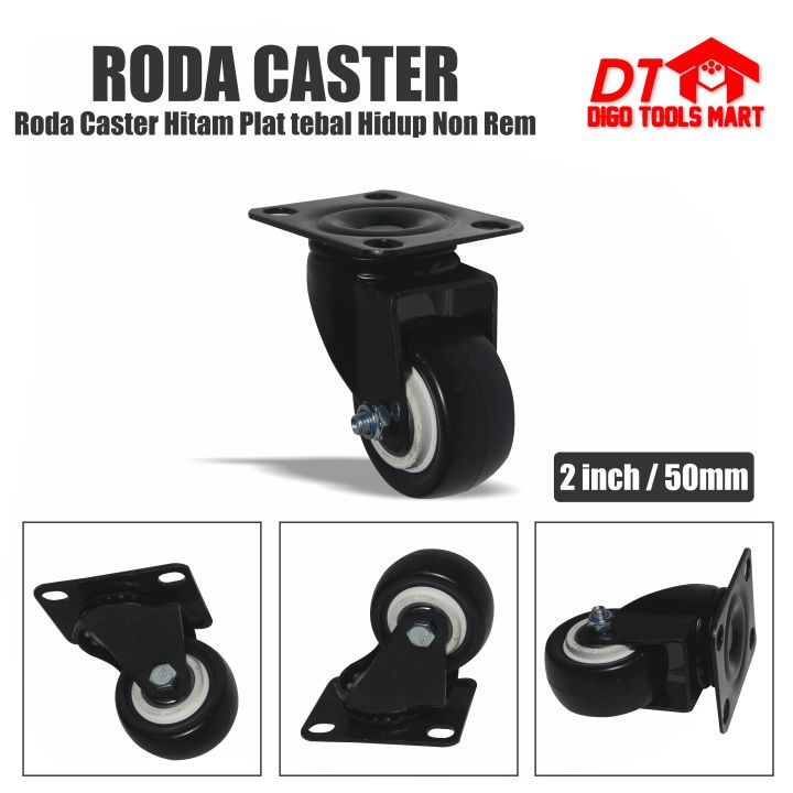 Roda Caster Hitam Plat Tebal Hidup 2 Inci Roda Nylon Tebal | Lazada ...