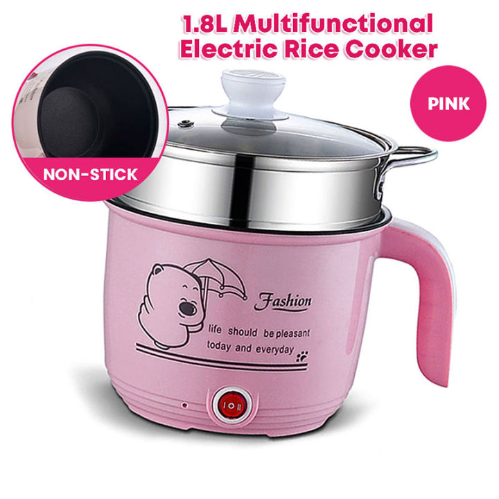 1.8L Electric Mini Cooking Multi Cooker 2 Modes Stainless Steel Pot Non ...