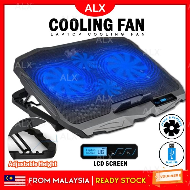 ALX 6 Speed 4 Fans LED 12-17" Laptop Cooling Fan with LCD Display ...