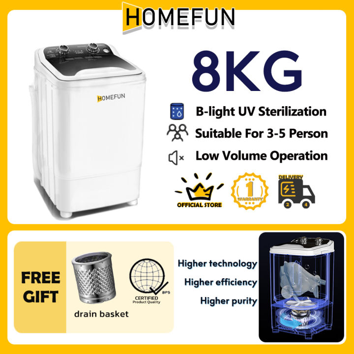 HMOEFUN 8KG Washing Machine UV Covered Mini Washing Machine With Dryer ...