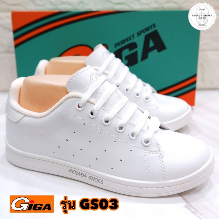 GIGA รุ่น GS03 รองเท้าพละ รองเท้านักเรียนสีขาว รองเท้าผ้าใบ แบบหนัง ไซส์ 35-41 | Lazada.co.th