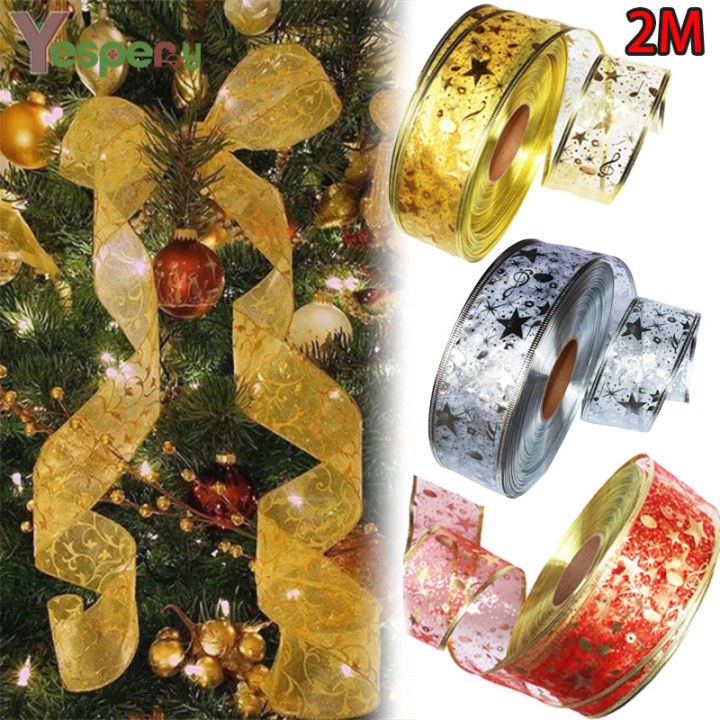 YESPERY 2M/Roll Christmas Print Ribbon Christmas Tree Ornament Ribbon ...