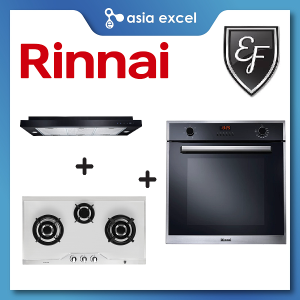 RINNAI RH-S329-PBR 90CM SLIMLINE HOOD + EF EFH 3971 (EFH3971) TN VSB 3 BURNER STAINLESS STEEL ...