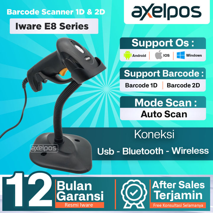 Barcode Scanner USB - Bluetooth - Wireless 1D / 2D Continous Scan Iware ...