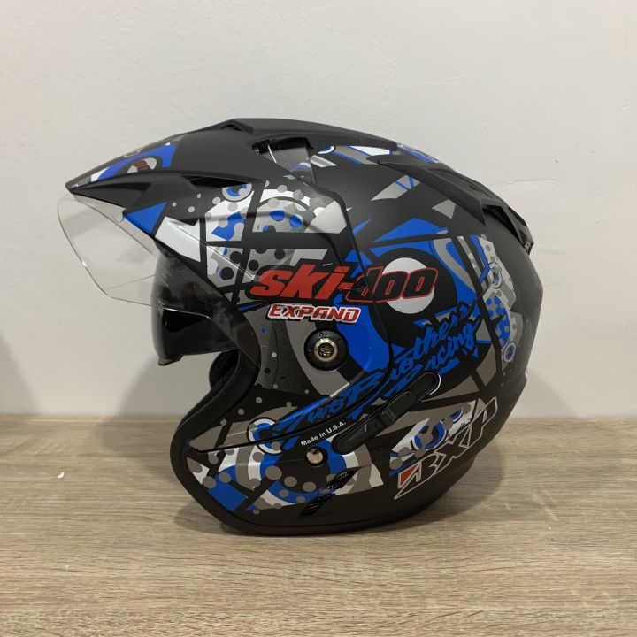 Helm JP7 Skidoo Biru Doff - 2 Kaca - Double Visor - Helem SNI Helmet ...