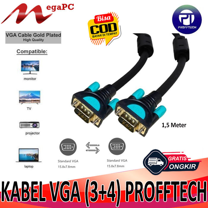 Kabel VGA (3+4) Male To Male 1,5M ProffTech 1920x1080 HD Gold Plate | Lazada Indonesia