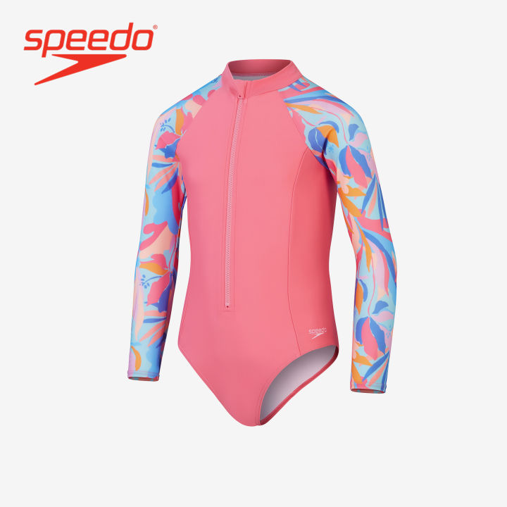 Speedo Kids Girl S Swimwear Girls Long Sleeve Swimsuit Pink 8