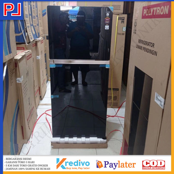 Kulkas 2 Pintu POLYTRON PRW 23 MNX Belezza JUMBO Pintu Kaca 220 Liter ...