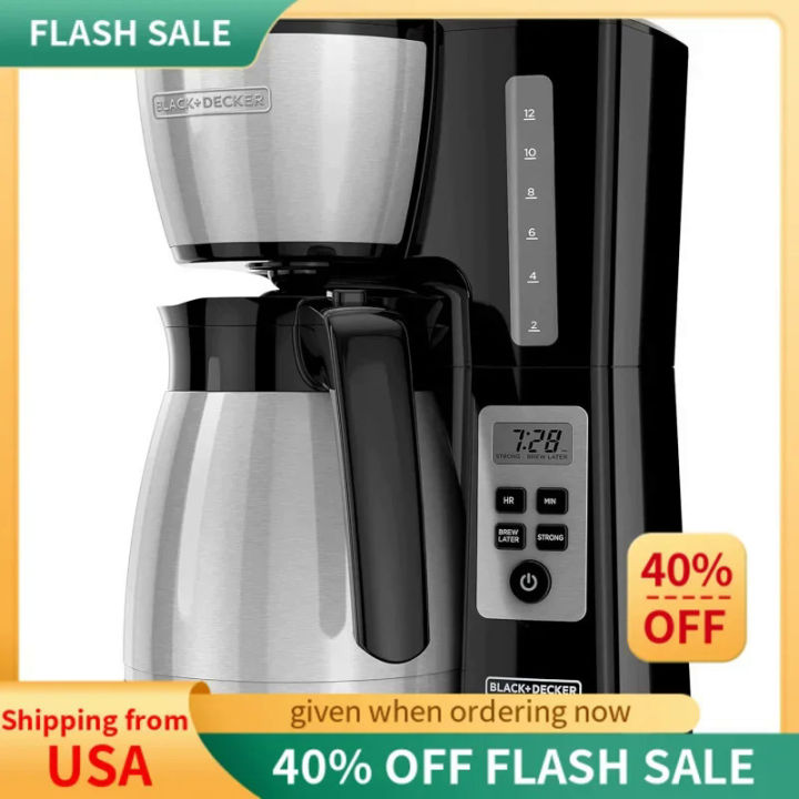 BLACK DECKER 12 Cup Thermal Programmable Coffee Maker with Brew Strength and VORTEX Technology ...