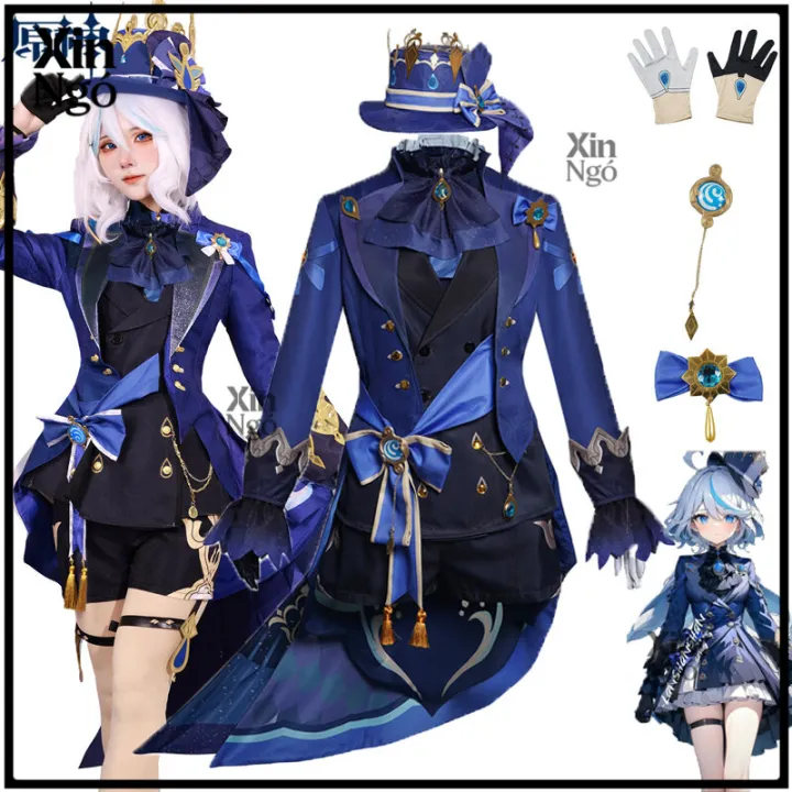 Anime Genshin Impact Furina Cosplay Costume With Formal Hat Fontaine ...