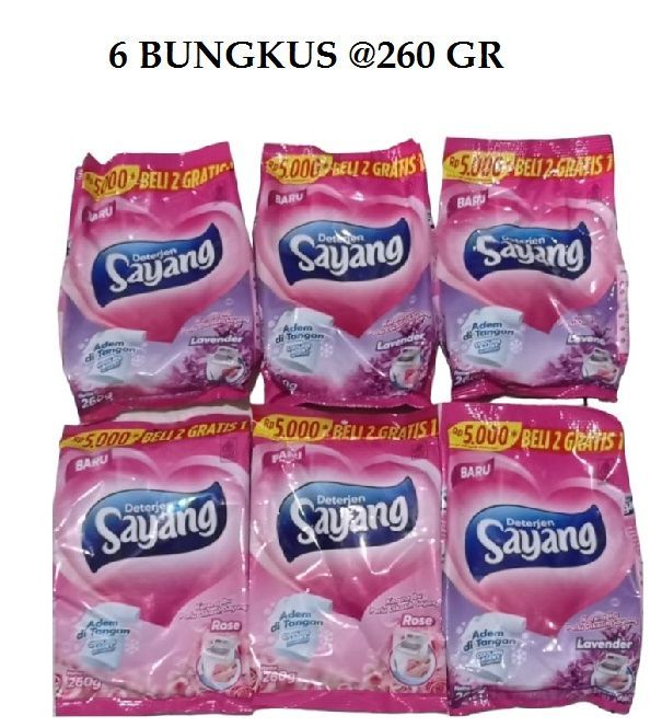 ( ISI 6 ) Deterjen Bubuk Sayang 260gr | Sabun Cuci Baju Merk Sayang ...