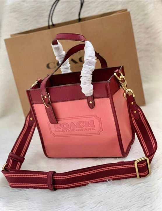 Coach C3461 Field Tote 22 in Colorblock with Coach Badge - Rouge ...