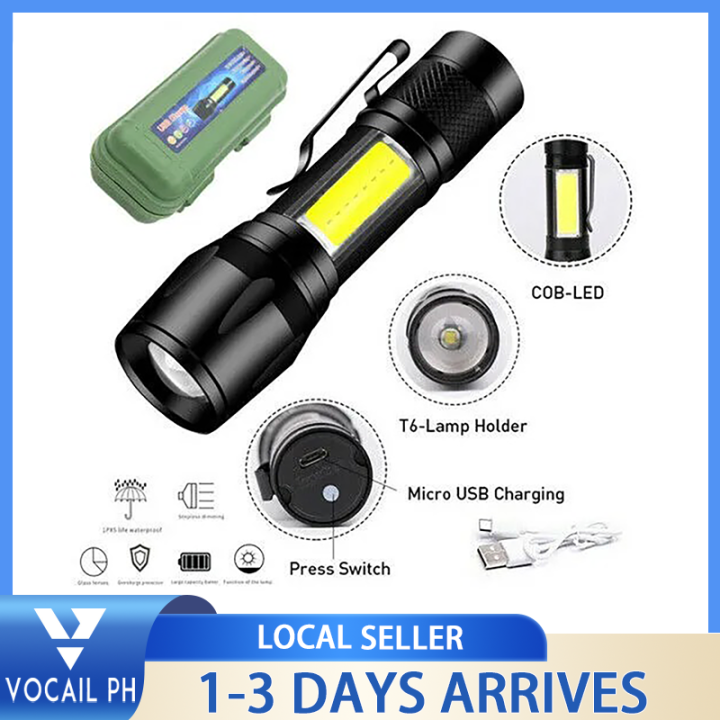 XPE+COB LED Rechargeable Flashlight Tactical Ultra Bright Tactical Mini ...