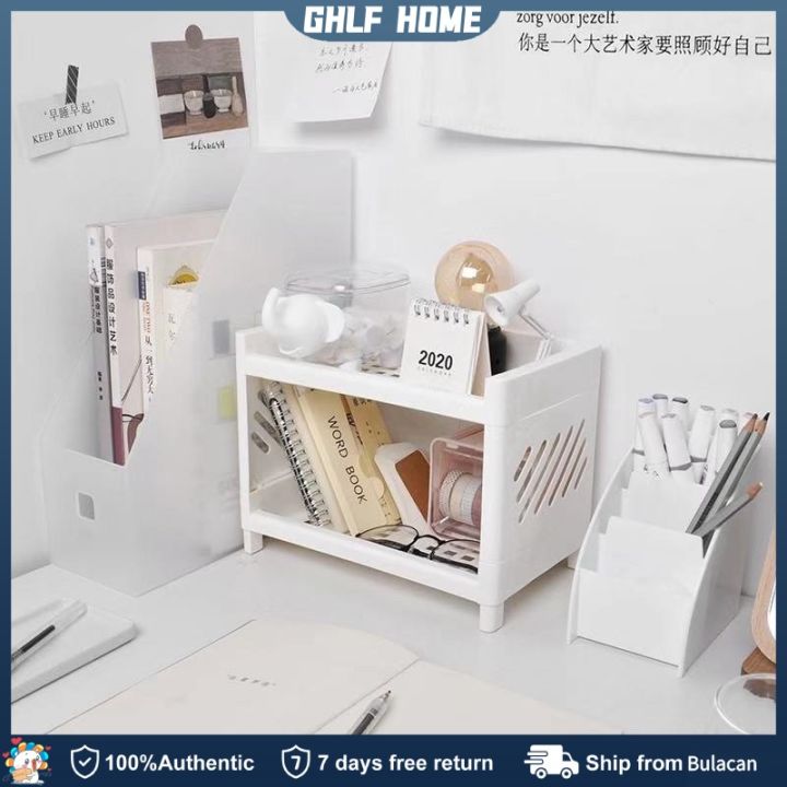 2 Layers Simple Folding Desktop Storage Rack Shelf Table Organizer ...