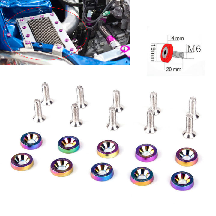 Neo chrome Aluminum 10pcs M6 x 20 Car Modified Hex Fasteners Fender ...