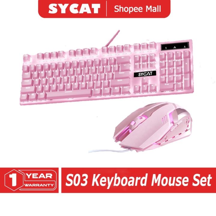 SYCAT S01 Pink Keyboard And Mouse Set RGB LED Backlit Gaming Keyboard ...