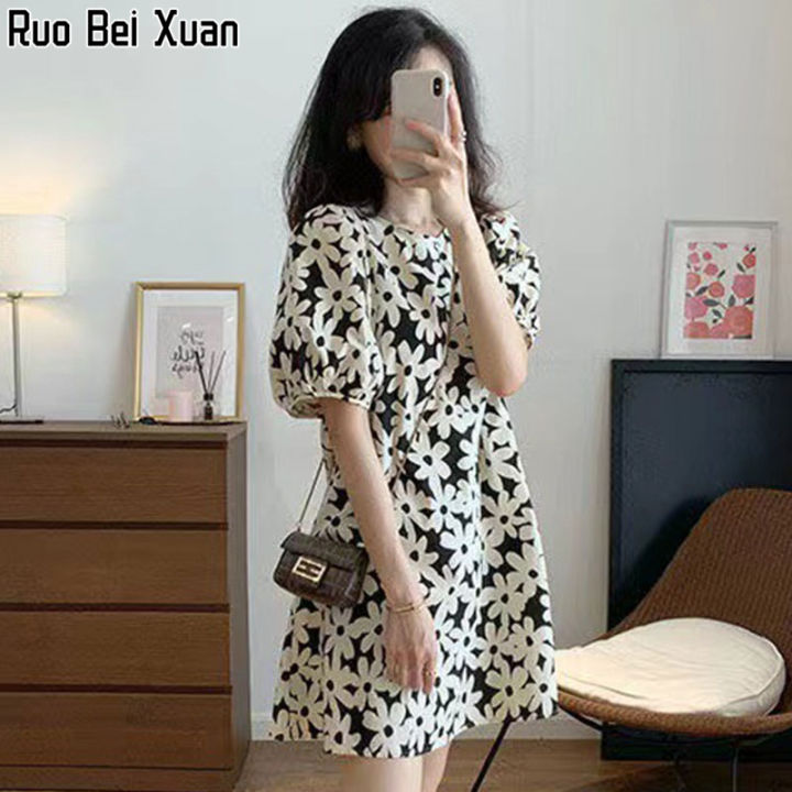 Ruo Bei Xuan เดรสพิมพ์ลายอายุ-ลดยุคเรโทรของผู้หญิง,เดรสกระโปรงทรงเอหลวม ...
