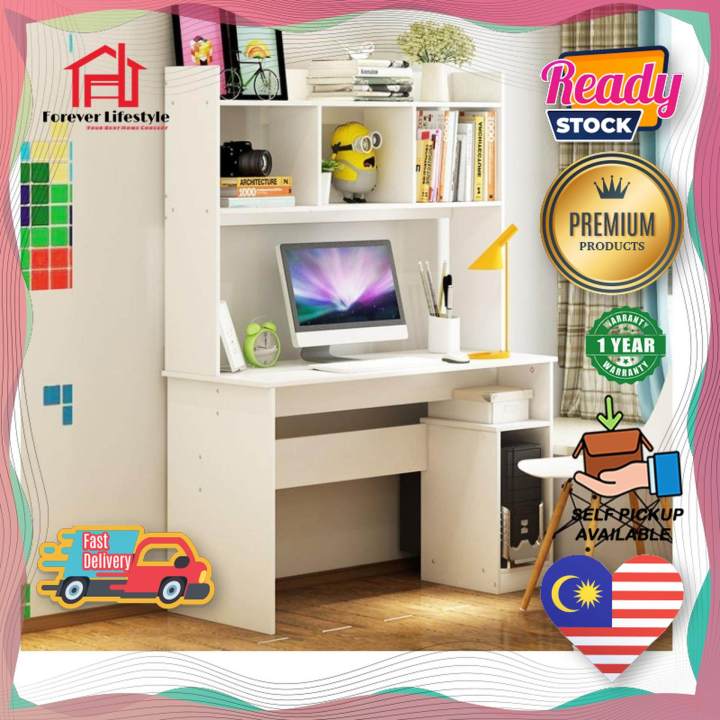 Wooden Desk with Free Standing Shelves - Design A (White) | Lazada