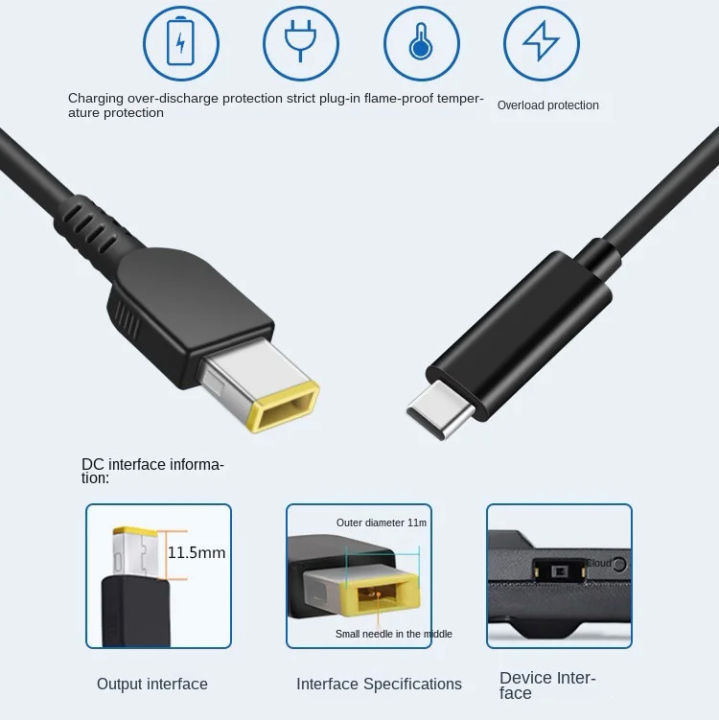 USB Type C PD Charging Cable Cord For Lenovo ThinkPad Laptop Charger ...