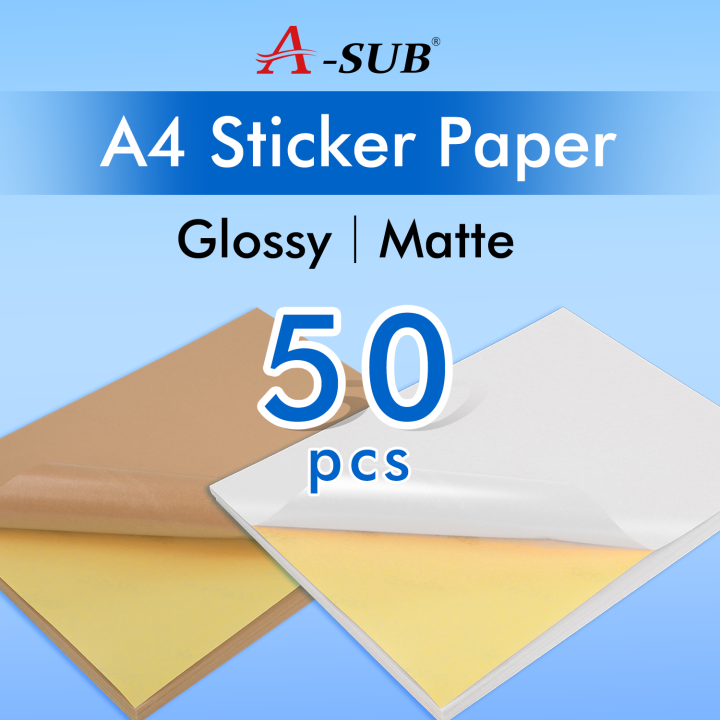 Asub A4 Sticker Paper Glossy Matte Colour Kraft Inkjet/Laser Self ...