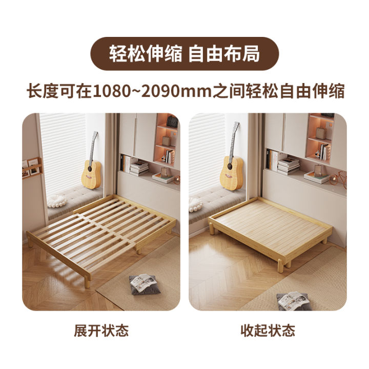 All-solid-wood retractable single bed 1m 2 small-sized folding pull ...