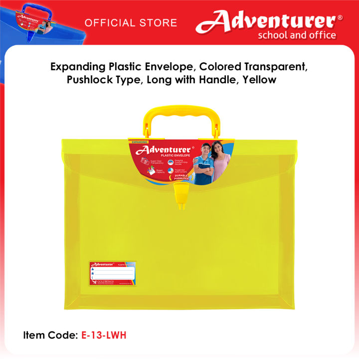 Adventurer Expanding Plastic Envelope, Colored Transparent, Pushlock ...