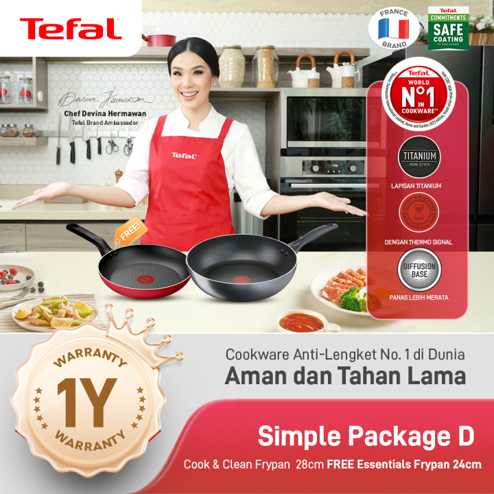 Tefal Wajan Anti Lengket Simple Package D - Cook & Clean Frypan 28cm FREE Essentials Frypan 24cm ...