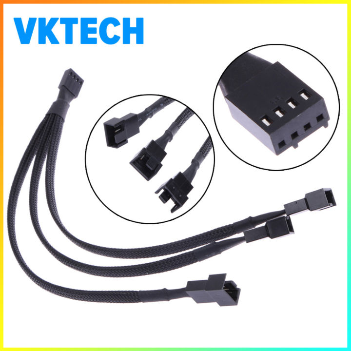 [Vktech] 4 pin PWM Fan Cable 1 to 3 ways Splitter Black Sleeved ...