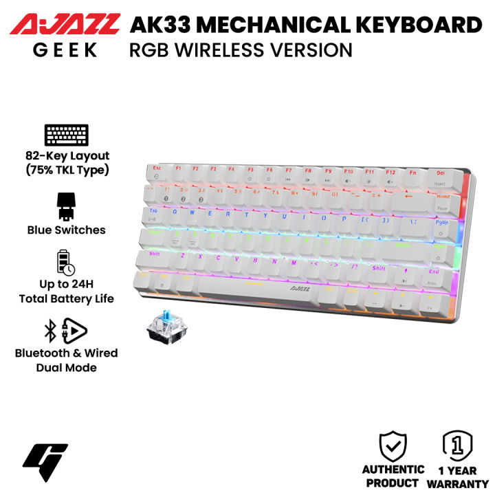 AJAZZ AK33 Gaming Mechanical Keyboard Bluetooth Connection Dual-Mode 82 Keys Layout Single ...