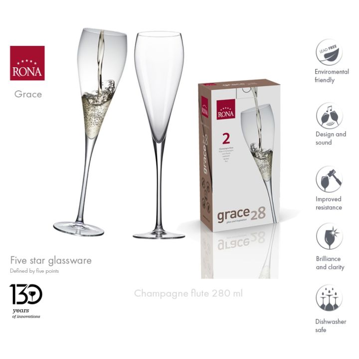 แก้วแชมเปญ Rona Grace Champagne 280 ml แก้วคริสตัล | Lazada.co.th