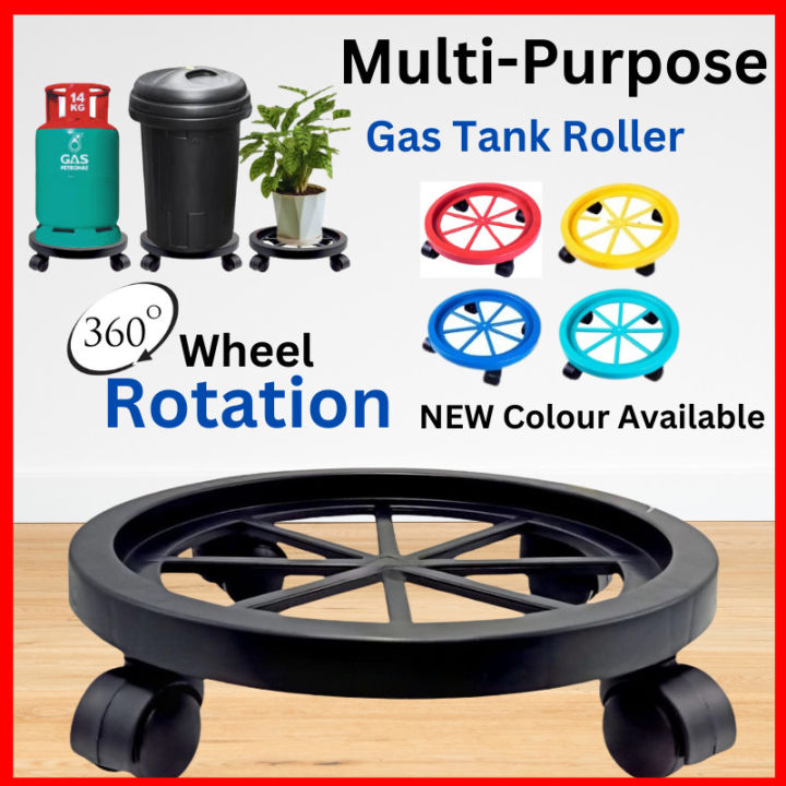 PVC Round Gas Stand Roller – Heavy-Duty Gas Cylinder Trolley/ Roda Tong ...