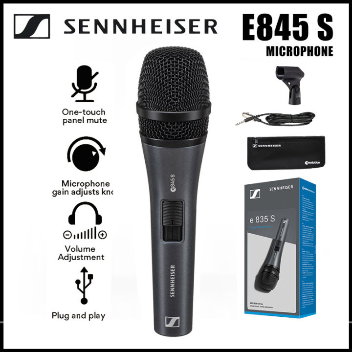 SENNHEISER E845S Professional wired dynamic microphone, heart-shaped directivity, human voice ...