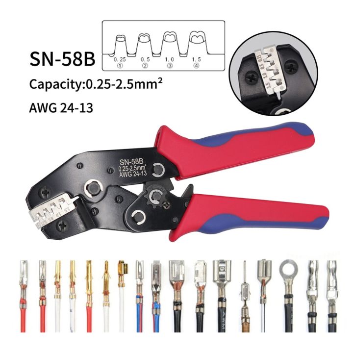 SN-58B 0.25-2.5mm² AWG24-13 Ratchet Crimping Plier Crimper Tool for Dupont,TE,JST,Molex Terminal ...