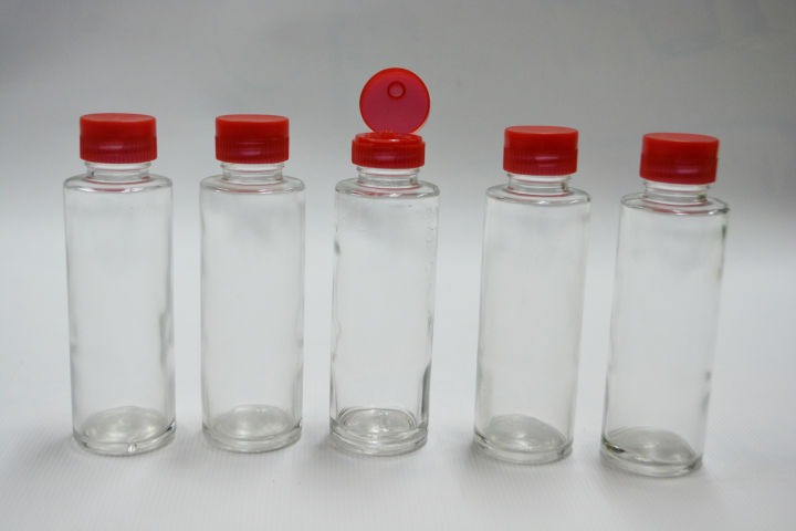 120 ML ROUND CLEAR GLASS BOTTLE WITH RED FLIP TOP CAP PACK OF 10 ...