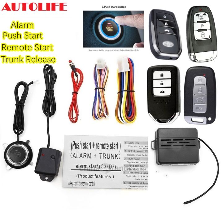 Autolife D7 Universal Car Engine Remote Start Alarm system &Engine Push ...