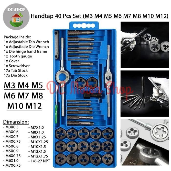 HAND TAP SET ADJUSTABLE HANDTAB DIES SET 40 PCS ALAT SNAI DAN TAP ULIR ...