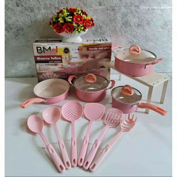 Panci Set BMW Riverra Teflon Marble 13 pcs Cookware Tutup Kaca | Lazada ...