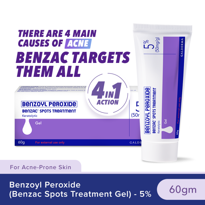 Benzac Benzoyl Peroxide Spots Treatment Gel 5% 60gm [Anti-Acne / Pimple ...
