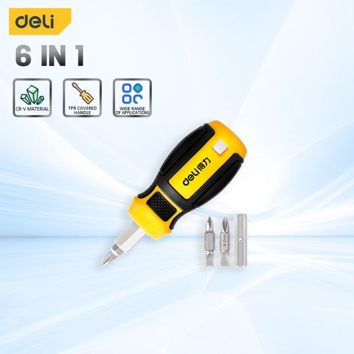 Deli multi-purpose screwdriver 6 in 1 chrome vanadium steel (yellow ...