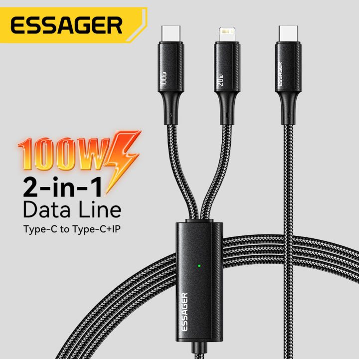 Essager 100W 2 In 1 Type C สายสำหรับ iPhone 14 13 12 PD Type-C กับ Lightning สายเคเบิลสำหรับ ...