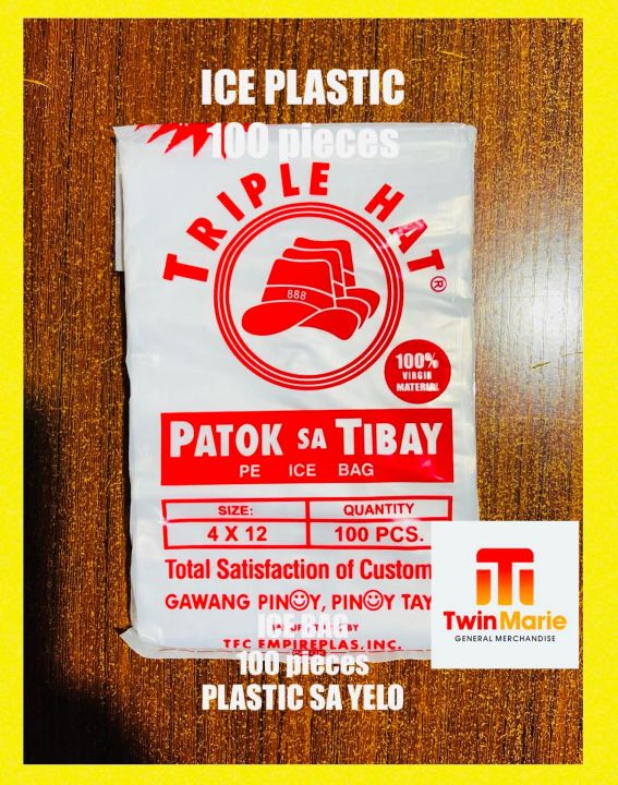 ICE PLASTIC BAG (100 pieces) TRIPLE HAT 4x12 PE plastic (ice plastic ...