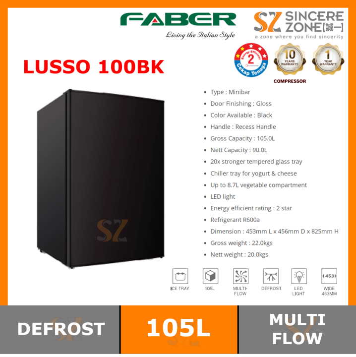 [FOR KLANG VALLEY ONLY] Faber 105L Single Door Refrigerator LUSSO 100BK / 2 Layers Shelf Fridge ...