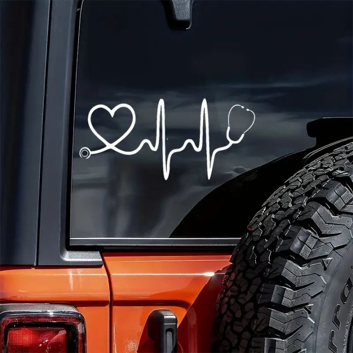Engraved Cutout White Reflective With Large StethoscopeHeart Vinyl ...