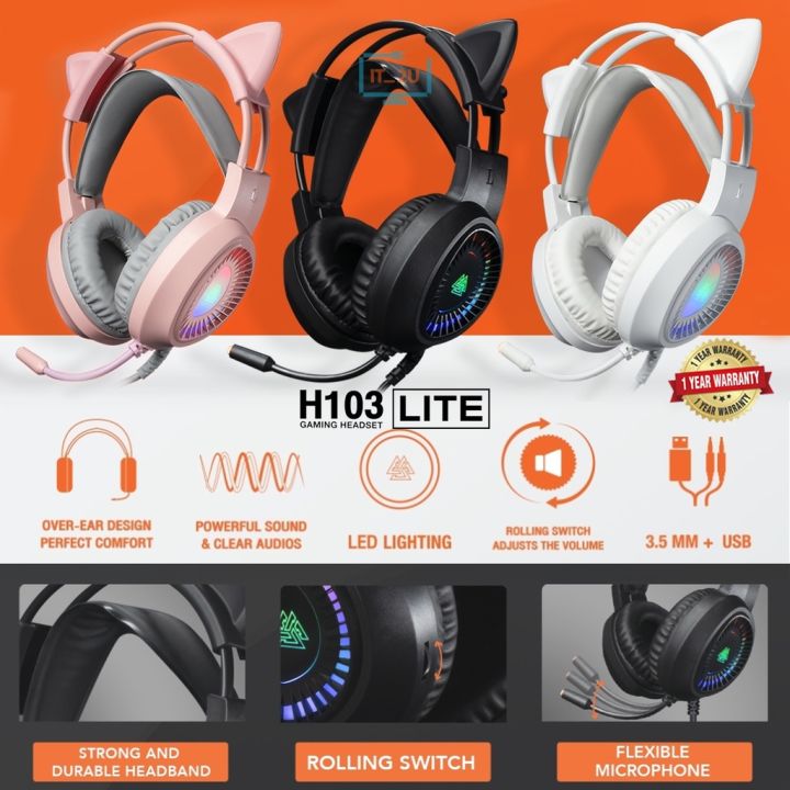 EGA H103/H104 Lite Gaming Headset LED Lighting มีหูแมวถอดได้ | Lazada.co.th