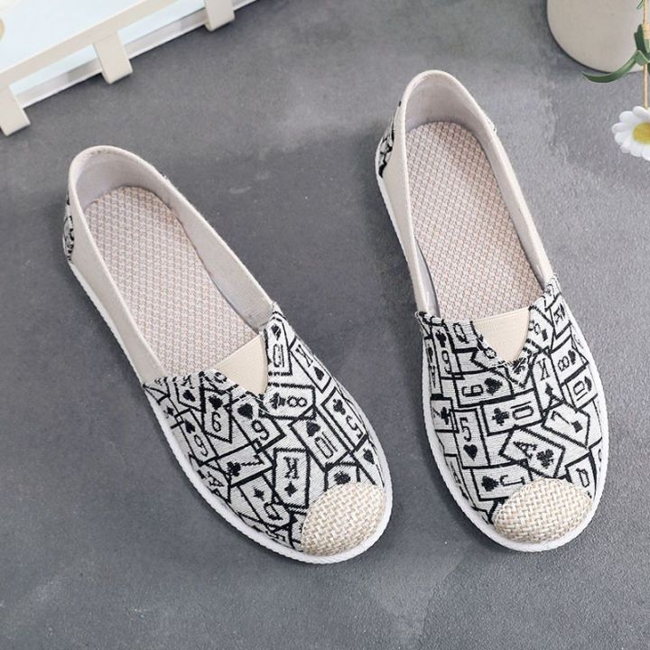 Canvas Flat Heel Printed Round Toe Cloth Shoes for Women's New Style ...